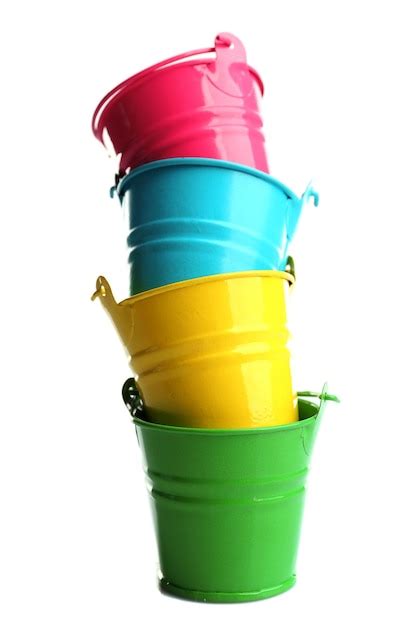 Premium Photo Four Buckets Of Different Colours Isolated On White