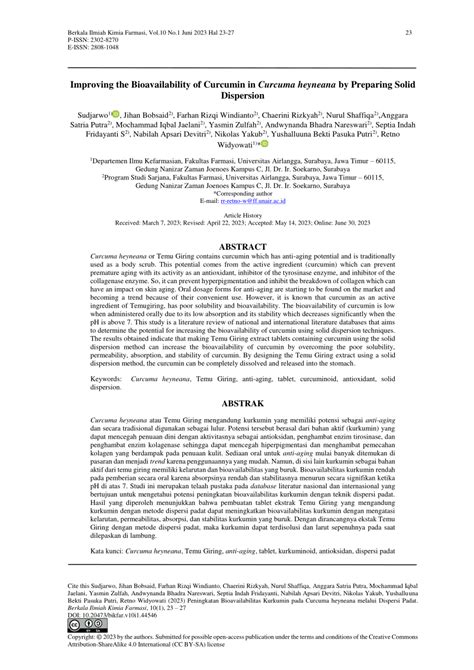 Pdf Improving The Bioavailability Of Curcumin In Curcuma Heyneana By Preparing Solid Dispersion