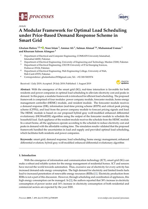 Pdf A Modular Framework For Optimal Load Scheduling Under Price Based Demand Response Scheme