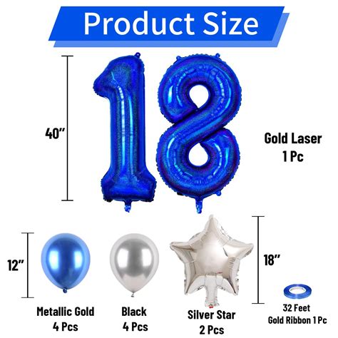 Glitter Blue Number 18 Balloon 40 Inch 18th Birthday