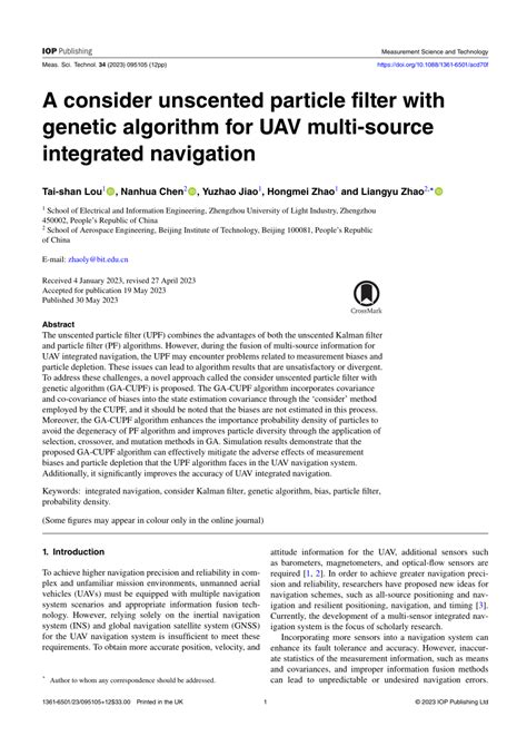 Pdf A Consider Unscented Particle Filter With Genetic Algorithm For