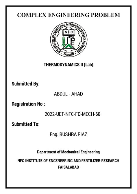 Cep Complex Engineering Problem About Thermodynamics Complex