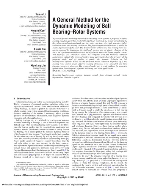pdf a general method for the dynamic modeling of ball bearing rotor