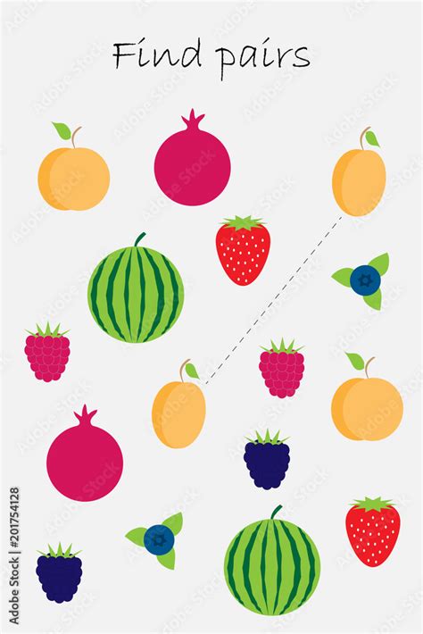Find Pairs Of Identical Pictures Fun Education Game With Fruit For