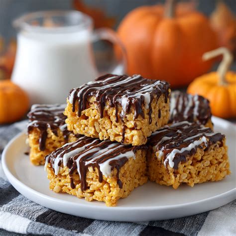 Pumpkin Rice Krispie Treats With Chocolate Drizzle Glow And Glaze