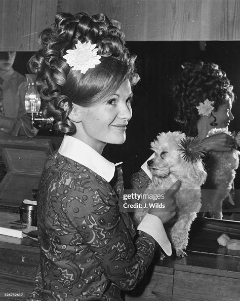 Actress Anna Palk Holding Her Poodle Pompey Getting Her Hair Styled