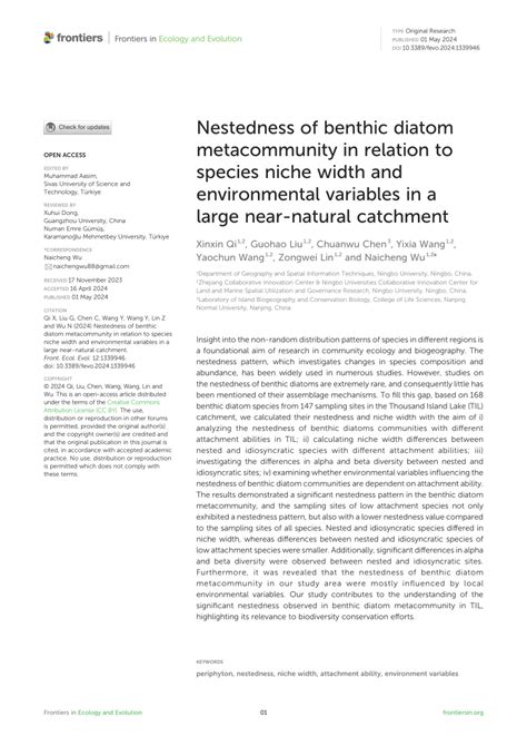 Pdf Nestedness Of Benthic Diatom Metacommunity In Relation To Species Niche Width And