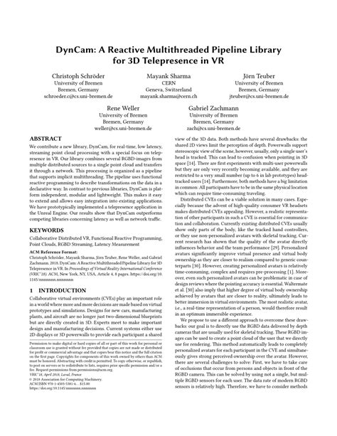 Pdf Dyncam A Reactive Multithreaded Pipeline Library For 3d