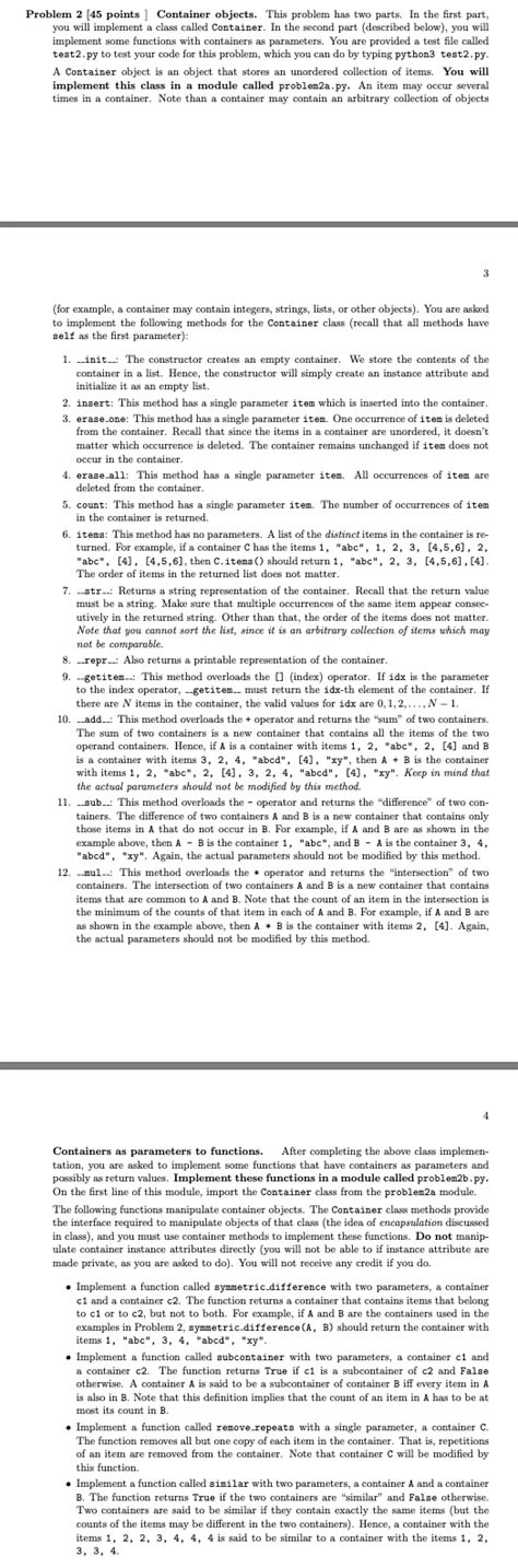 Solved Problem 2 45 Points Container Objects This