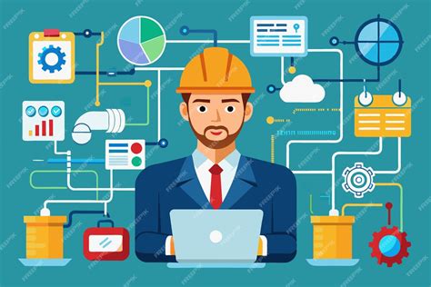 Premium Vector Flat Style Process Engineer With Process Flow Diagrams