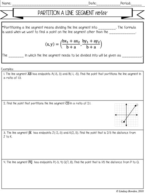 Partitioning A Line Segment Notes And Worksheets Lindsay Bowden