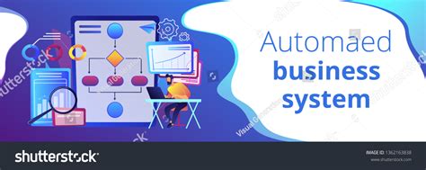 Analyst Working Laptop Automation Process Business Stock Vector