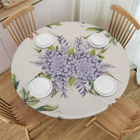 Jrxy Watercolor Purple Hydrangea Round Tablecloth Spring Summer Lilac
