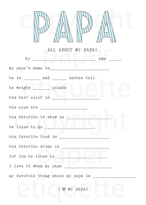 All About Papa Printable Free Get What You Need