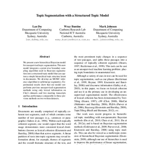 topic segmentation with a structured topic model acl anthology