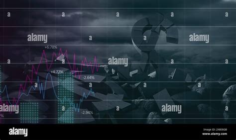 Image Of Data Processing Over Broken Dollar Symbols And Dark Clouds