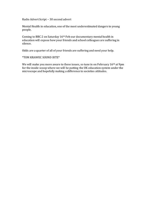 Radio Advert Script 30 Second Advert Pdf