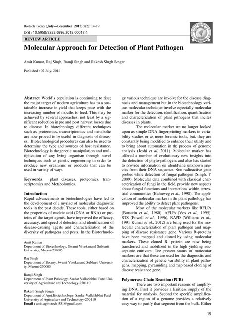 PDF Molecular Approach For Detection Of Plant Pathogen