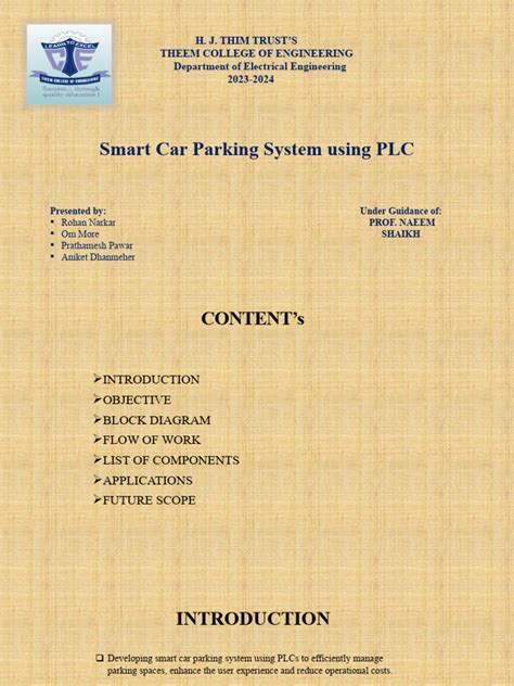 Major Project Presentation Pdf Programmable Logic Controller Parking