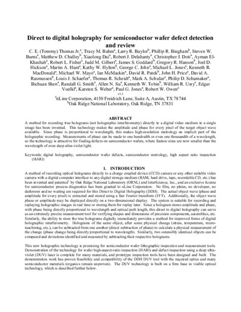 Pdf Direct To Digital Holography For Semiconductor Wafer Defect Detection And Review