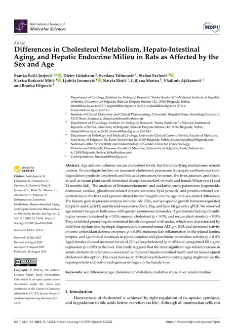 Pdf Differences In Cholesterol Metabolism Hepato Intestinal Aging And Hepatic Endocrine