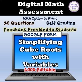 ALGEBRA Radicals Simplifying Cube Roots With Variables Digital Google Form