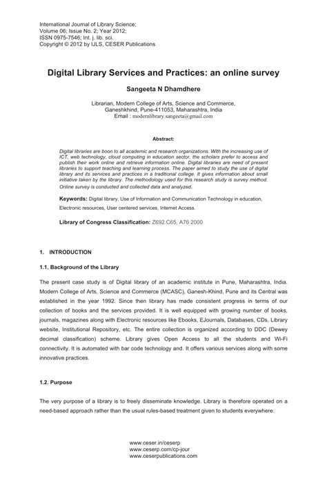 pdf digital library services and practices an online survey