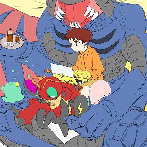 Bubbmon Izumi Koshiro Kabuterimon Mochimon Tentomon Digimon Highres Bug Computer Green