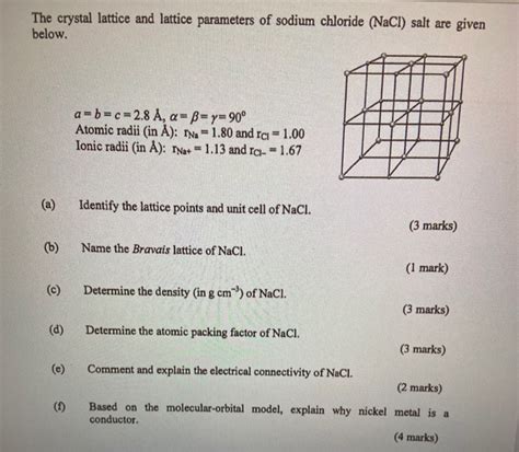 Solved The Crystal Lattice And Lattice Parameters Of Sodium