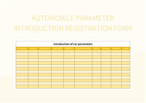 Automobile Parameter Introduction Registration Form Excel Template And