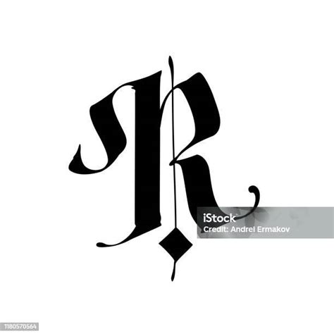 편지 R 고딕 양식 벡터 알파벳 기호는 흰색 배경에서 격리됩니다 서예 와 문자 중세 라틴어 문자입니다 회사의 로고입니다 모노 그램 문신에 대 한 우아한 글꼴입니다 개성