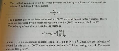 Solved The residual volume α is the difference between the Chegg com