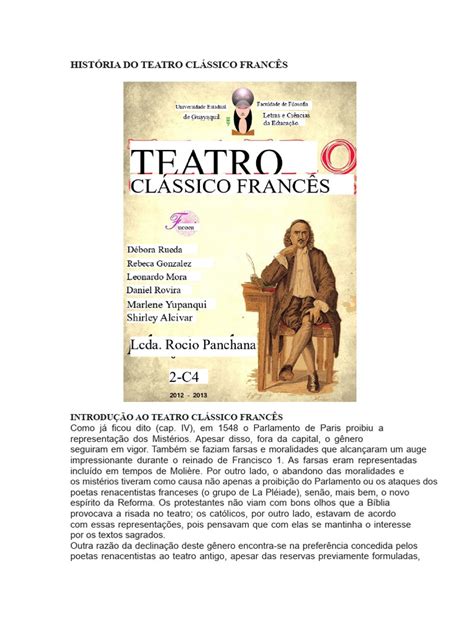 História Do Teatro Clássico Francês Pdf Molière Teatro