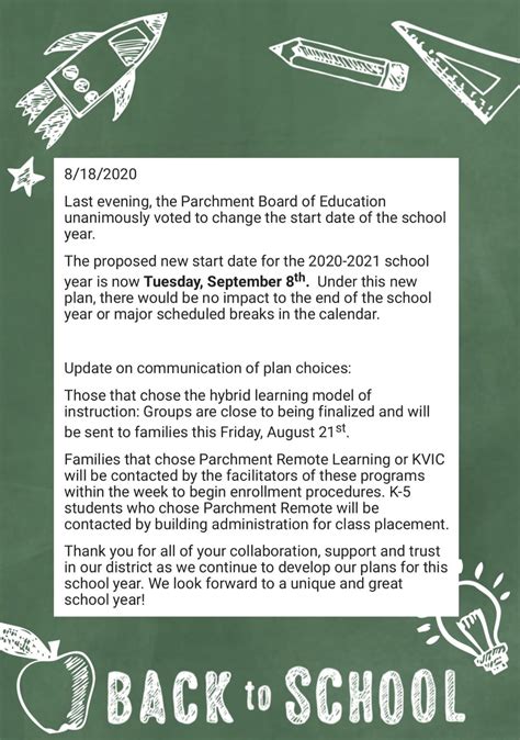 Important School Calendar Parchment School District