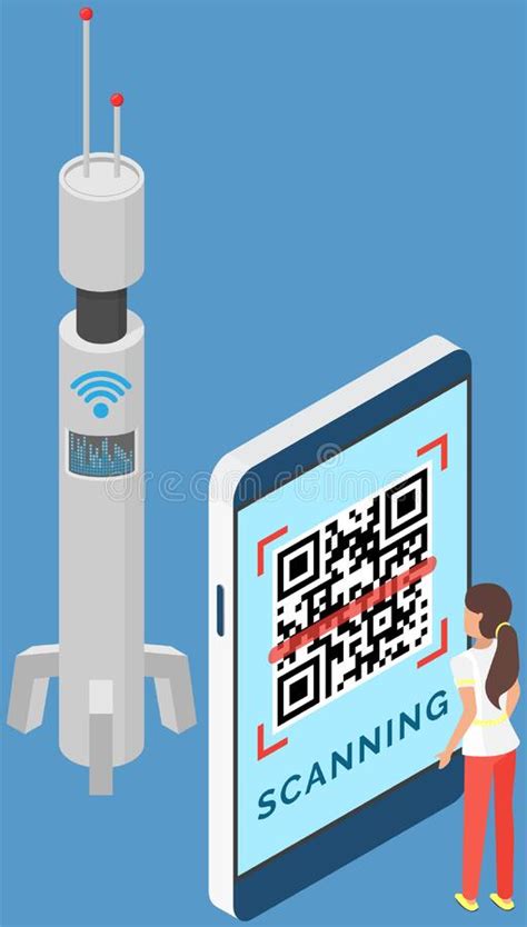 Qr Wireless Payment Woman Stands With Smartphone And Scanning Barcode Contactless Transaction