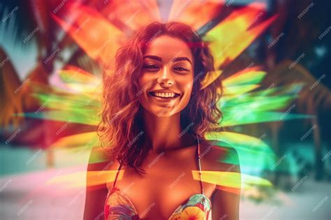 Premium Ai Image Summer Themed Double Exposure Bikini Portrait