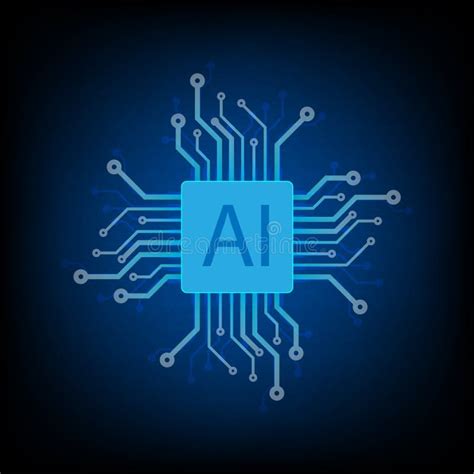 Artificial Intelligence Chip With Electronic Circuit Pattern On Blue Background Artificial