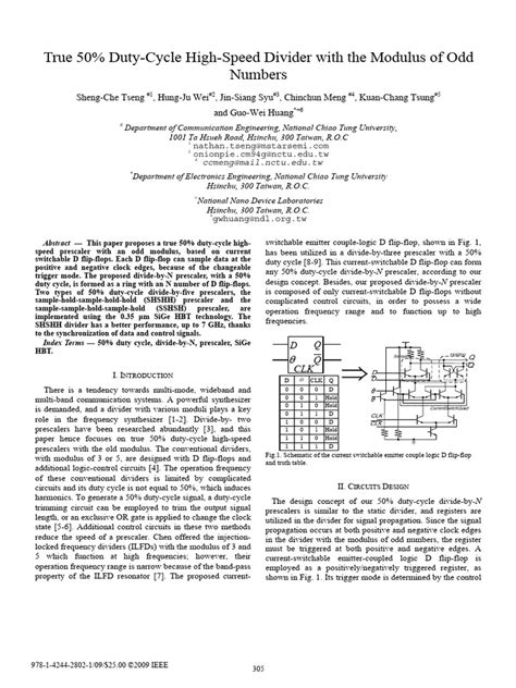 True 50 Duty Cycle High Speed Divider With The Modulus Of Odd Numbers