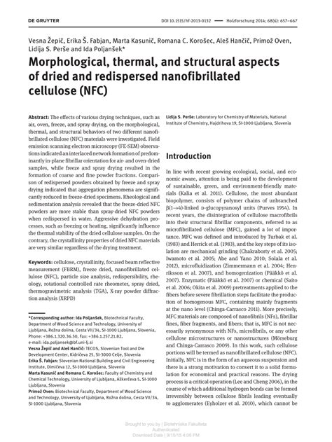 Pdf Morphological Thermal And Structural Aspects Of Dried And Redispersed Nanofibrillated
