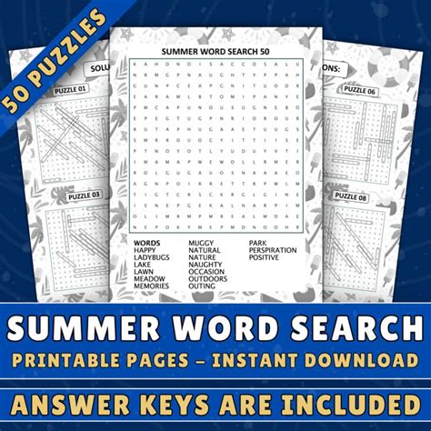 Summer Word Search Puzzles For Adults 50 Printable Pages With Answer Keys