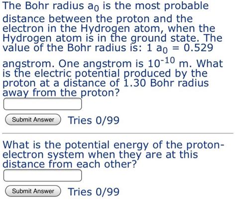 Solved The Bohr Radius Ao Is The Most Probable Distance