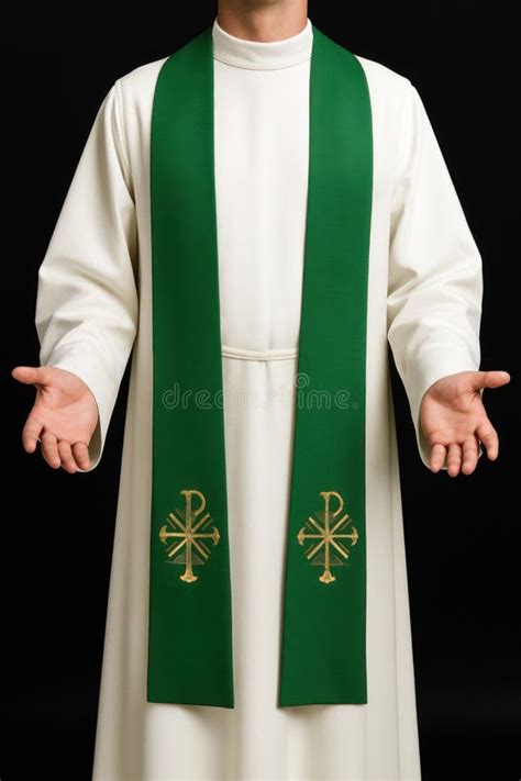 Priest Wearing Green Liturgical Stole During Ordinary Time Stock