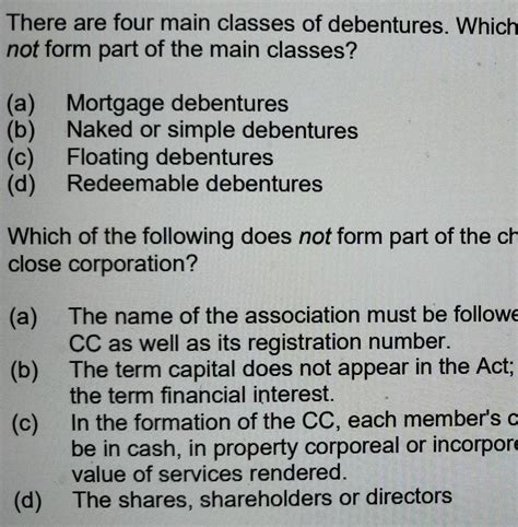 Solved There Are Four Main Classes Of Debentures Which Not