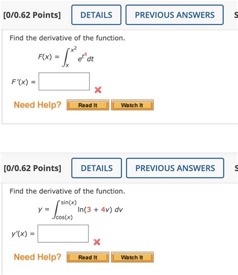 Solved Points DETAILS Find The Derivative Of The Chegg
