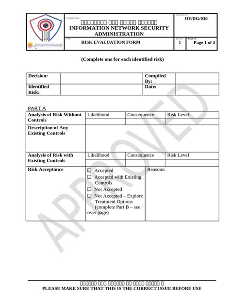Of Dg 036 Risk Evaluation Form Osts Pdf