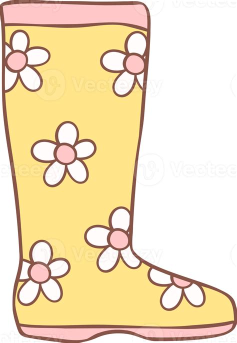 Retro Spring Flower Boot Groovy Cartoon Doodle Drawing 41331470 Png