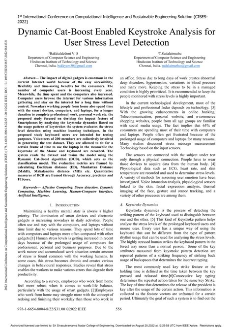 Pdf Dynamic Cat Boost Enabled Keystroke Analysis For User Stress