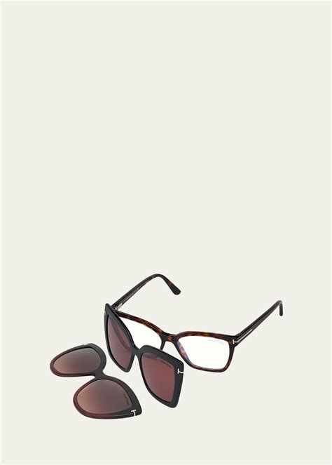 Tom Ford Square Blue Block Optical Frames W Two Magnetic Sunglasses