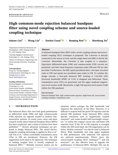 High Common‐mode Rejection Balanced Bandpass Filter Using Novel