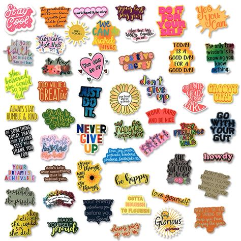 Inspirational Quotes 50 Pcs Waterproof Non Repeating Stickers Pack